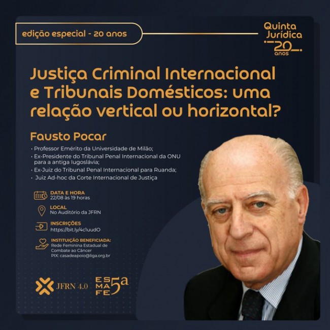 Palestrante internacional marcará 20 anos da “Quinta Jurídica”